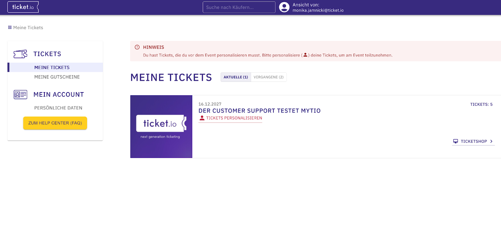 Wie kann ich meine Tickets personalisieren? – ticket i/O Customer-Support